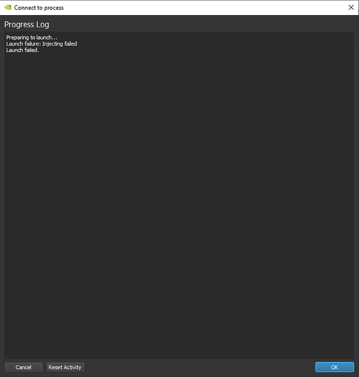 Nsight fails to launch application with Injecting failed error - Nsight Graphics - NVIDIA ...