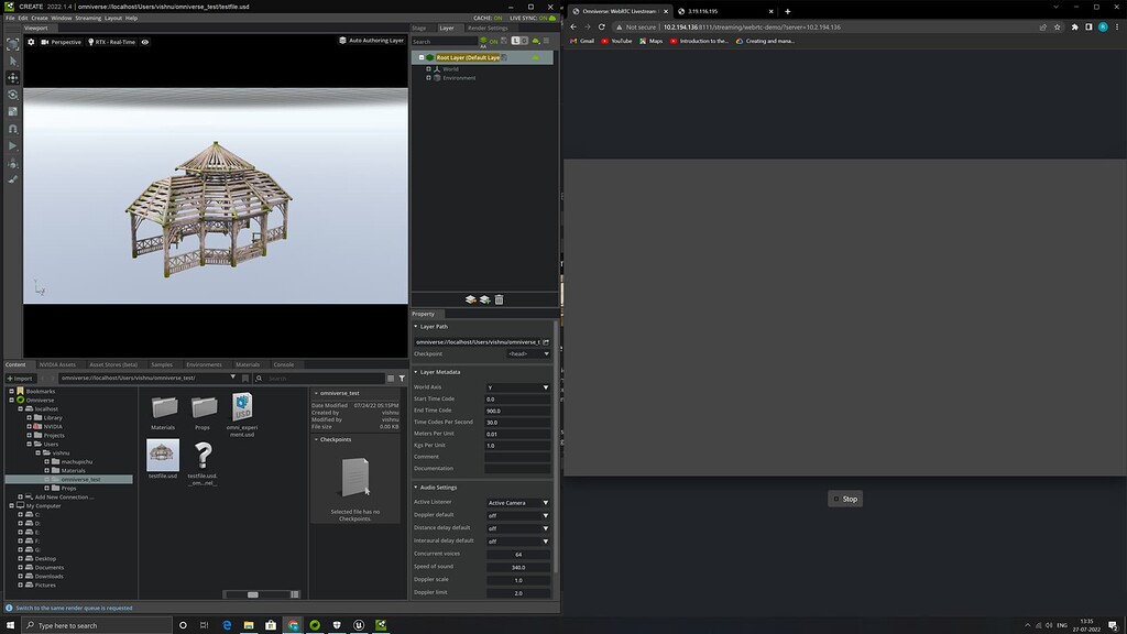 I am facing an issue when I try streaming the create app - Samples & Examples - NVIDIA Developer ...