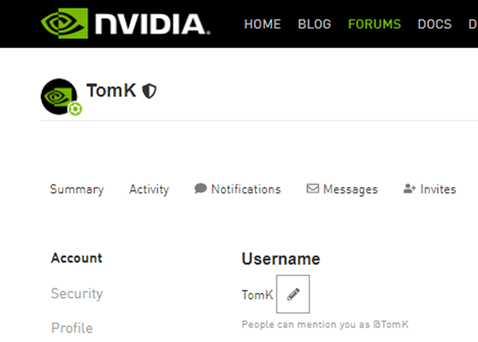 Changing Your Community Username - Announcements - NVIDIA Developer Forums
