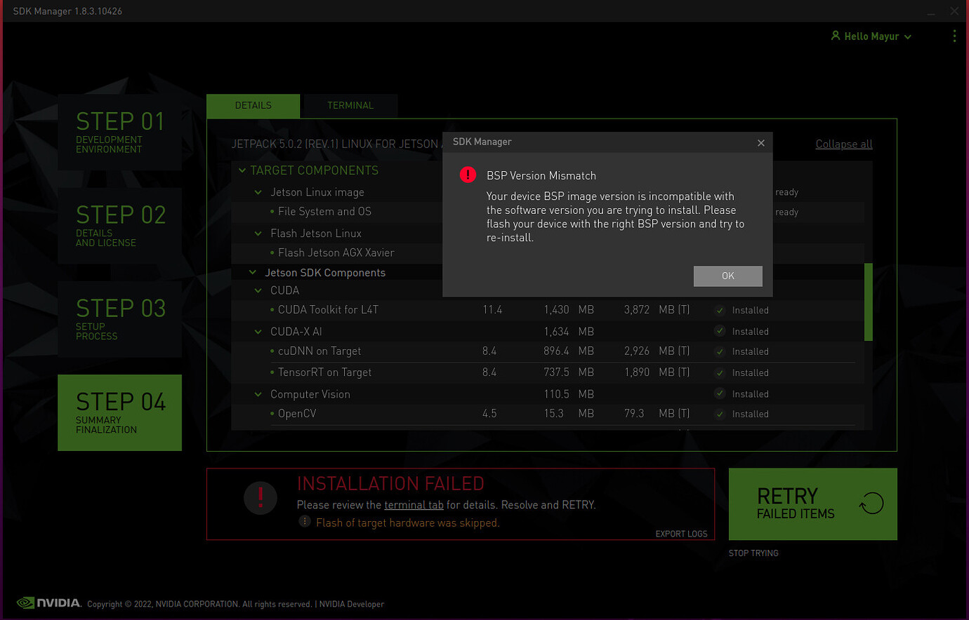 Jetson SDK component BSP version failure when installing Jetpack 5.0.2 Rev1 - Jetson AGX Xavier ...