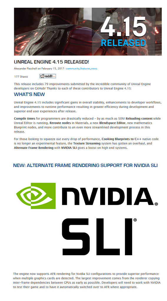 Unreal Engine 4.15 Release: Nvidia Supporting Alternate Frame Rendering ...