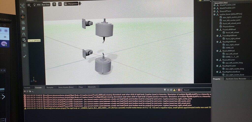 USDz import from fusion-360 (cant create joints between different parts of a robot body ...