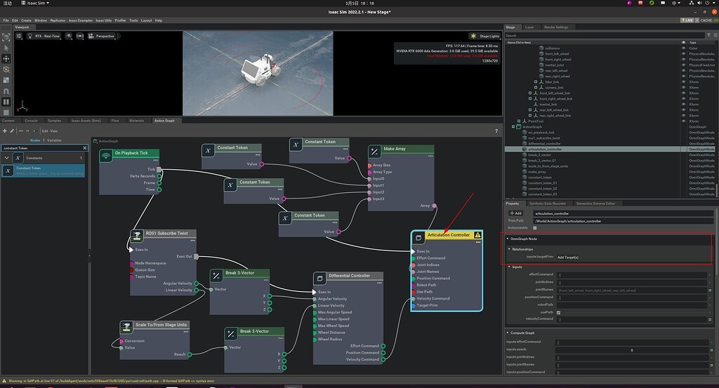 Action Graph to Move Custom Robot Using ROS? How should the articulation controller be set up ...