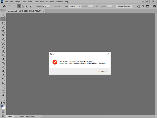 Nvidia Texture Tool Exporter error: "Creating the window with GLFW ...