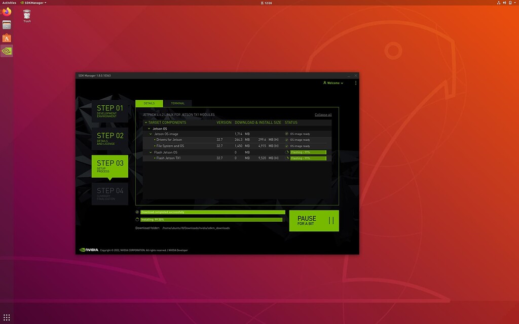 TX1 Flashing Stuck at 99% - Jetson TX1 - NVIDIA Developer Forums