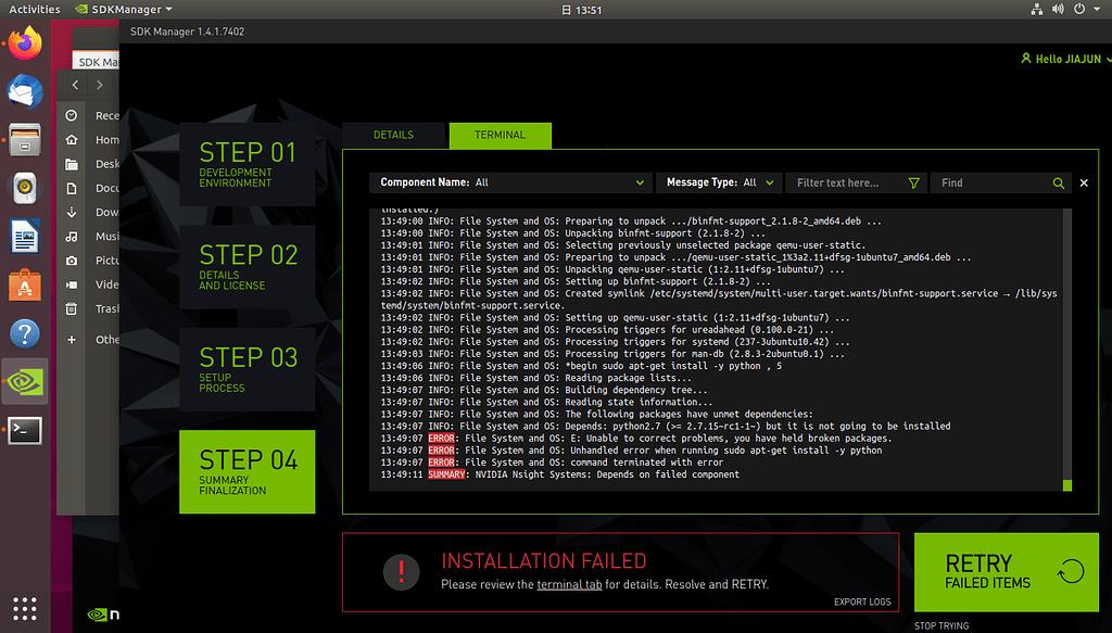 Command terminated with error in step 4 - Jetson TX2 - NVIDIA Developer Forums