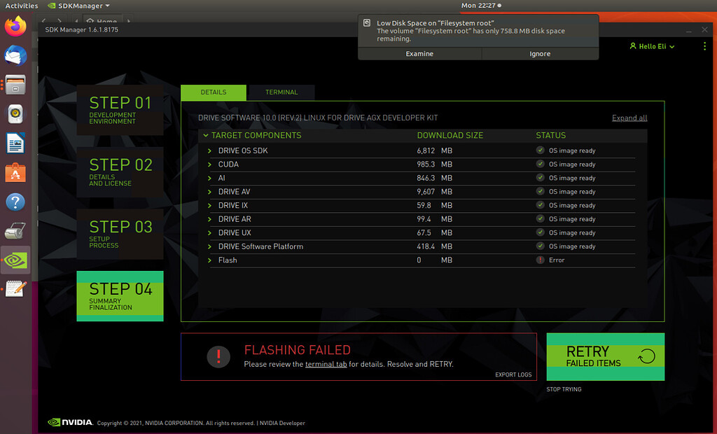 Out of disk space while flashing using SDK manager - DRIVE AGX Xavier General - NVIDIA Developer ...