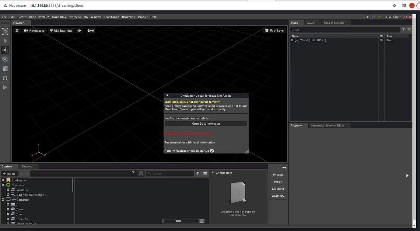 Isaacsim2.1 container : Failure: Server omniverse://localhost does not ...