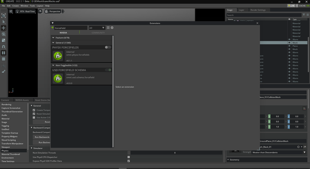 Turning on Omni.usd.schema.forcefield broke Create for me - Samples & Examples - NVIDIA ...