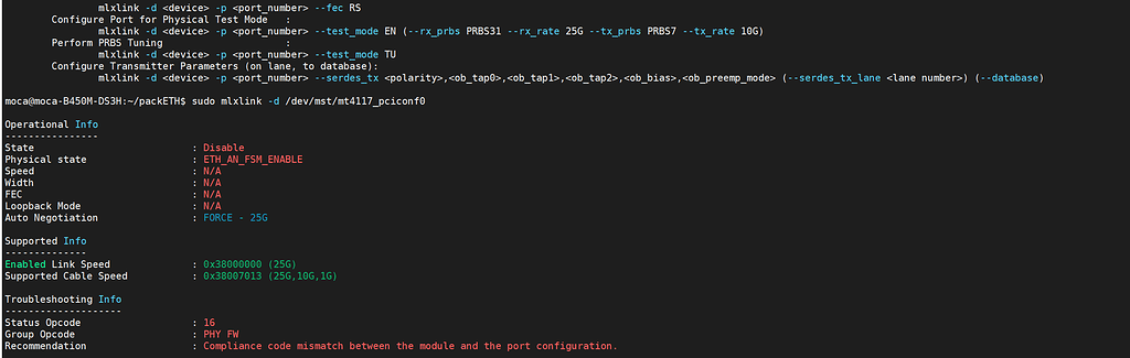 mlxlink - compliance code mismatch on ConnectX-4 - Adapters and Cables ...