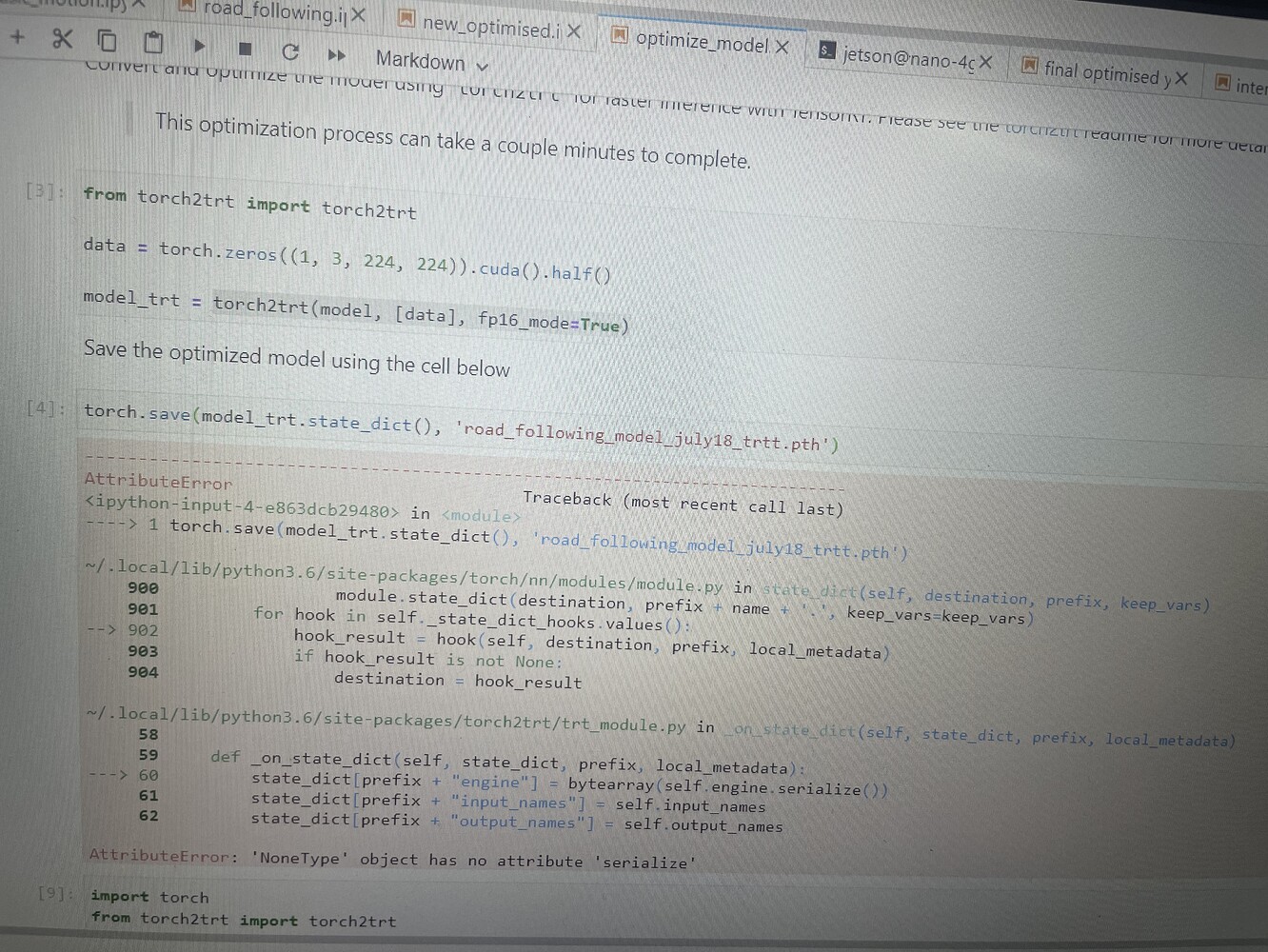 Jetson nano road following jetracer optimization error during model conversion to trt model ...