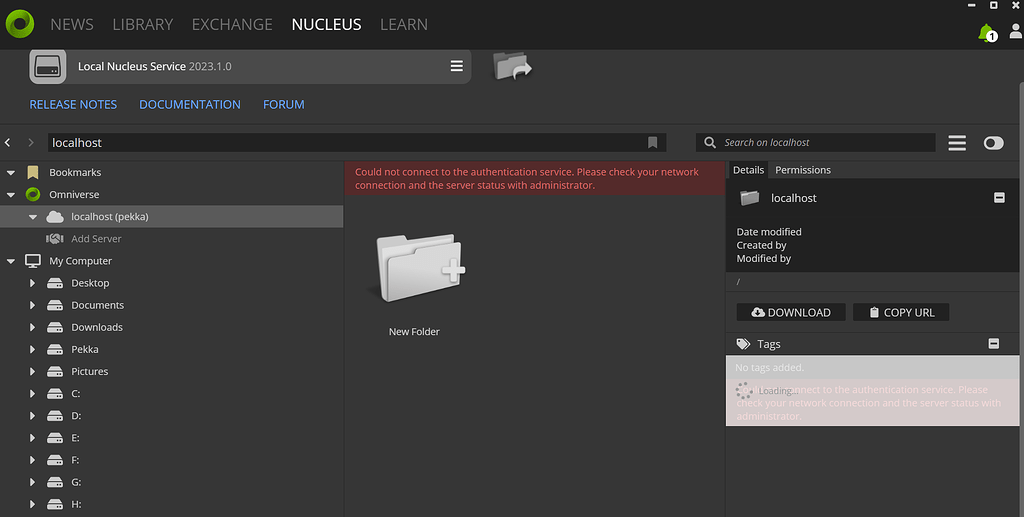 Cannot connect to Nucleus localhost - Extensions - NVIDIA Developer Forums