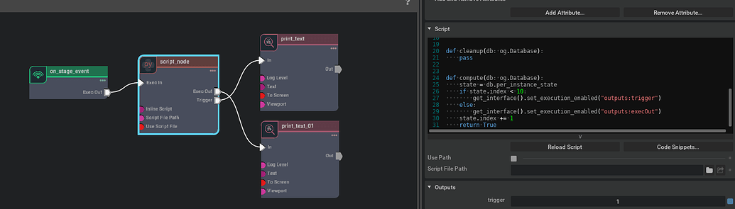 How Should I Trigger The Custom Execution Pin On Script Node Isaac
