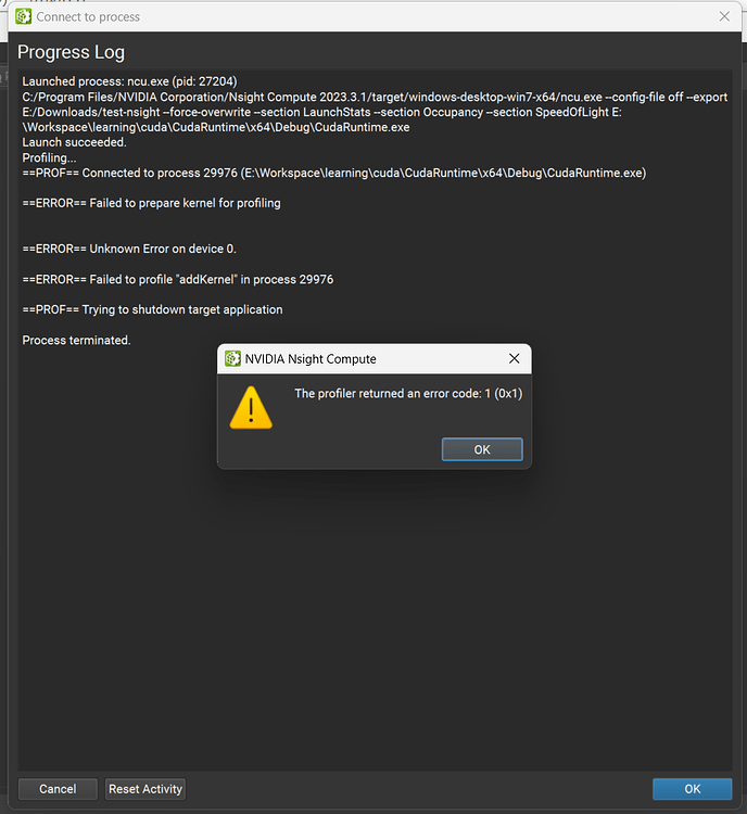NVIDIA NSight Compute: The profiler returned an error code:1 - Nsight Compute - NVIDIA Developer ...