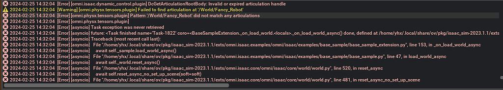 Pattern '/World/Fancy_Robot' did not match any articulations - Isaac ...