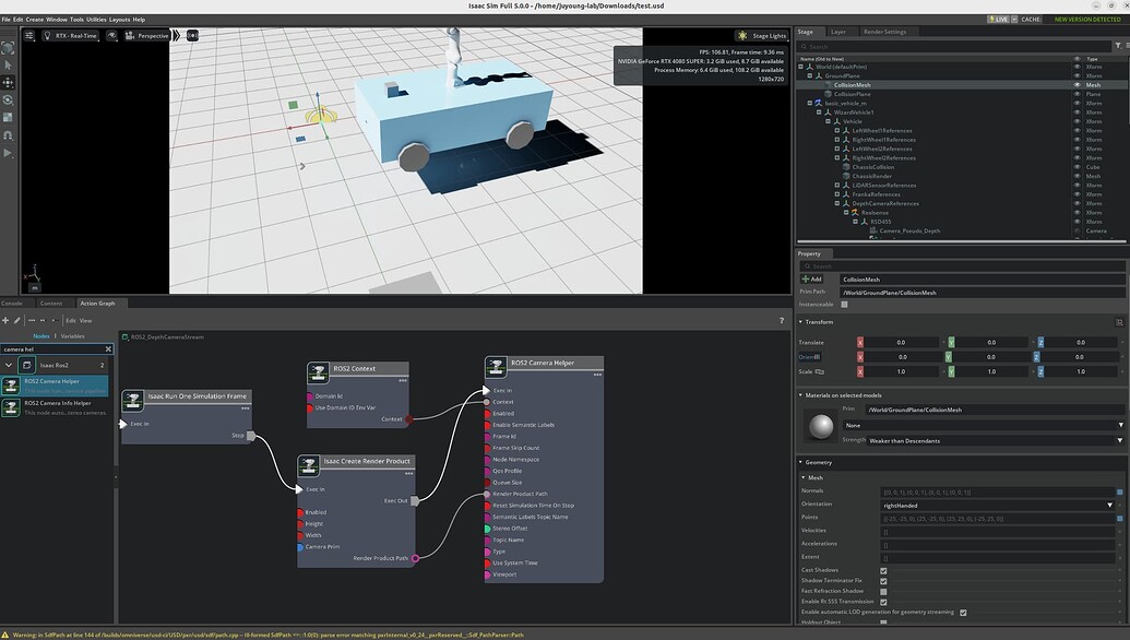 ROS2 Camera Helper publishes perspective view, not robot camera - Isaac ...