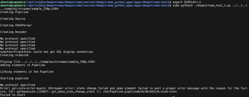 Cannot start pipeline running python test app 1 - DeepStream SDK ...