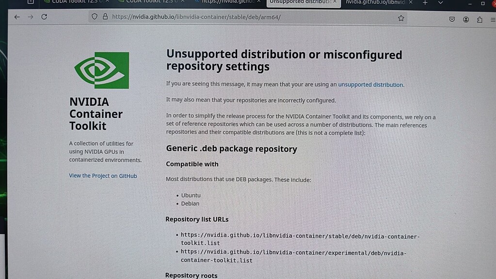 Unsupported distribution or misconfigured repository settings - Container: CUDA - NVIDIA ...