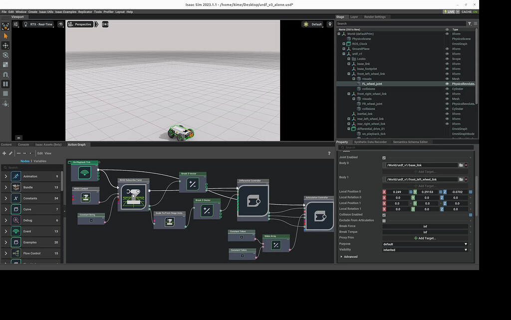 Per-joint collision setting is ignored for articulations(/world/urdf_v1/front_left_wheel_link/FL ...