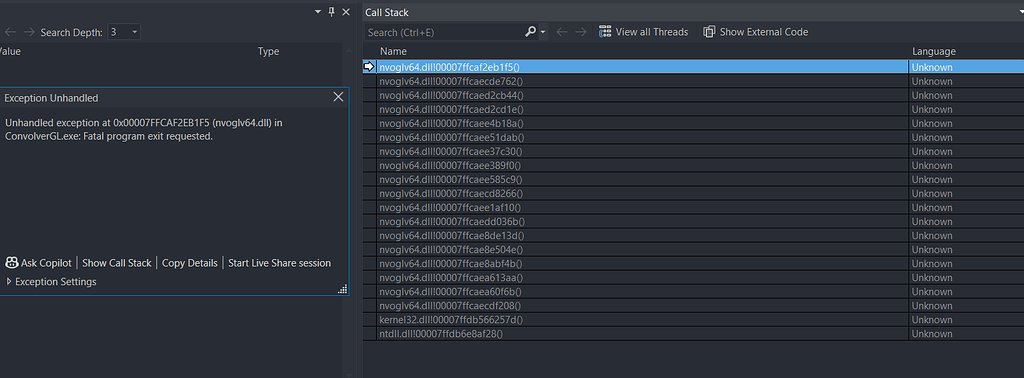 NVIDIA Driver Exception - OpenGL - NVIDIA Developer Forums
