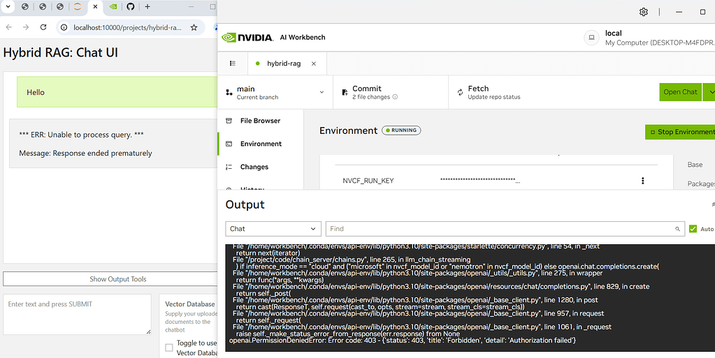 Message: Response ended prematurely - NVIDIA AI Workbench - NVIDIA Developer Forums