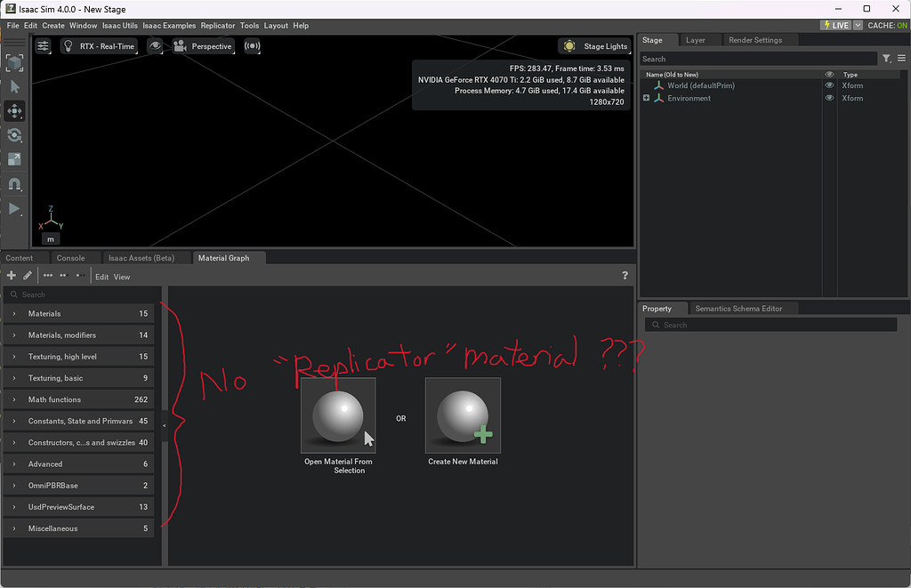 Replicator's "Projection Material" no longer works in Isaac Sim 4.0.0 (Replicator 1.11.8 ...