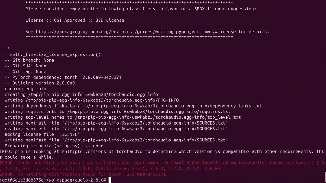 How to install torchaudio base on the image:nvcr.io/nvidia/pytorch:25.08-py3 - Jetson Thor ...