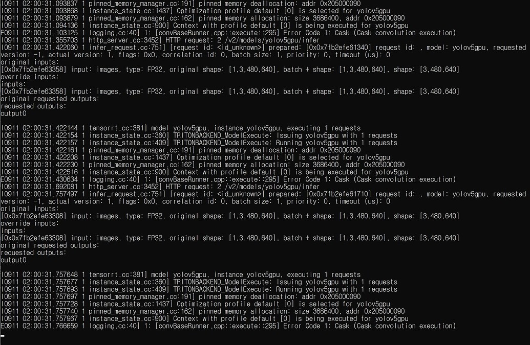 Triton inference server with tensorRT, Error code 1 : Cask (Cask convolution execution ...
