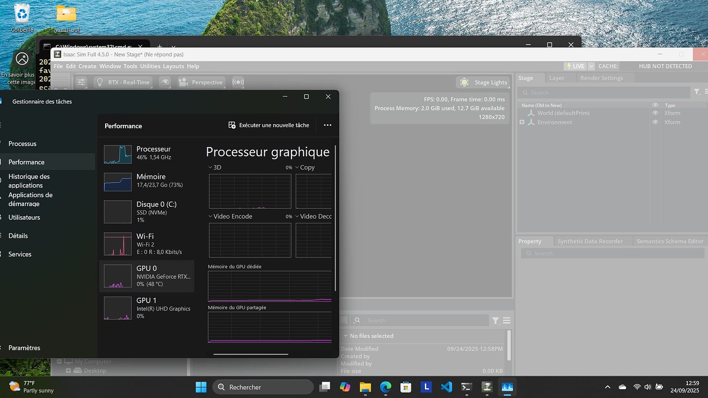 Isaac Sim 4.5 Freezing (Not Responding) on RTX 5050 Laptop GPU – Iray Photoreal Unsupported ...