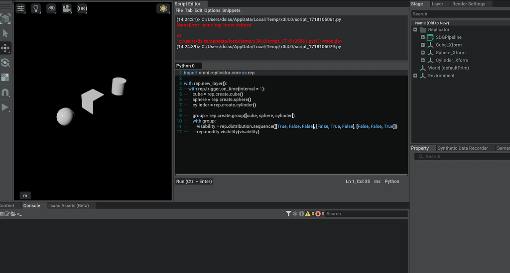 Rep.modify.visibility(rep.distribution.sequence(...)) not working as expected Isaac Sim 4.0.0 ...