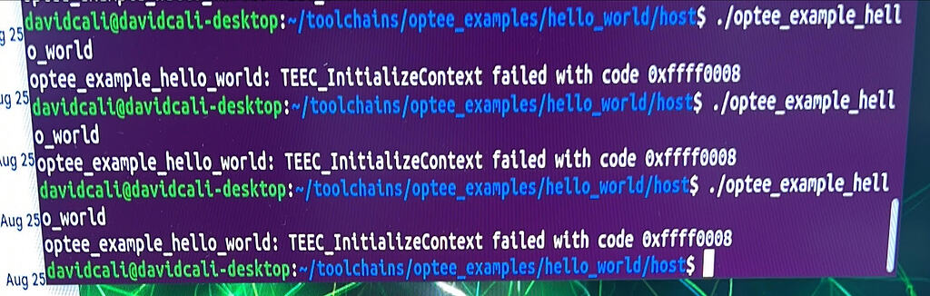 Trouble running a OP-TEE program example Trouble running a OP-TEE program example