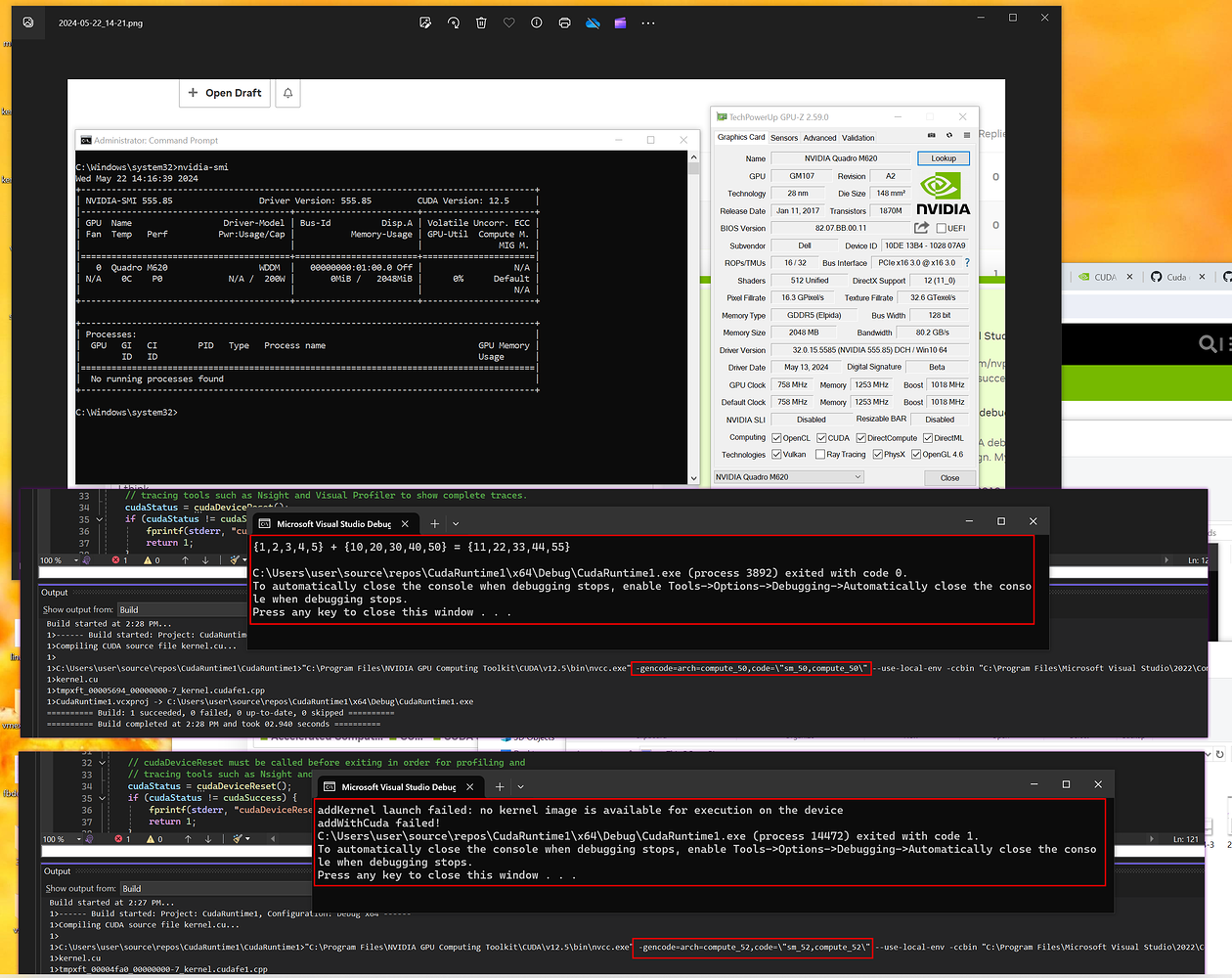 Quadro M620 can't execute kernel with compute capability 5.2 - CUDA ... Quadro M620 can't execute kernel with compute capability 5.2 - CUDA ...