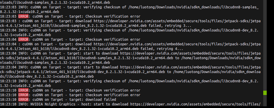 Jetpack 4.5.1 ERROR: cuDNN on Target - target: Checksum verification ... Jetpack 4.5.1 ERROR: cuDNN on Target - target: Checksum verification ...