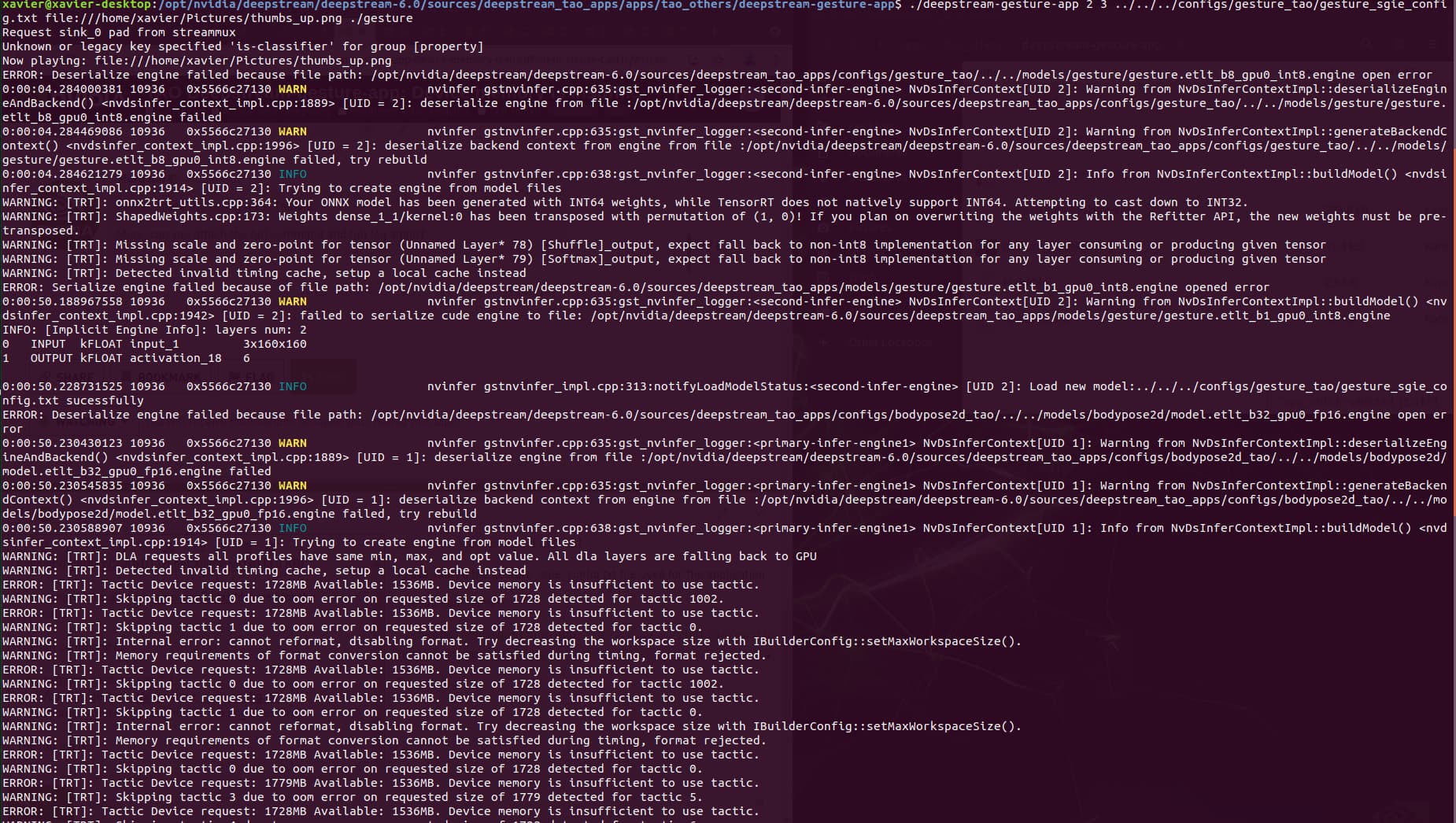 TAO Deepstream-gesture-app: Device memory is insufficient to use tactic - TAO Toolkit - NVIDIA ...