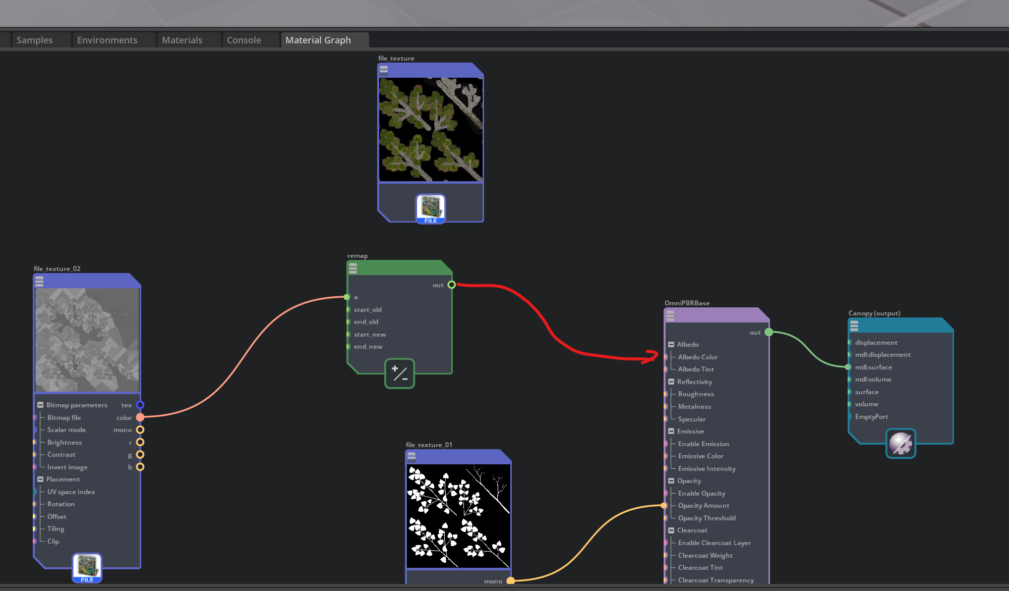 Plugging the output of a remap float3 into the albedo color of a OmniPbrbase spams the console ...