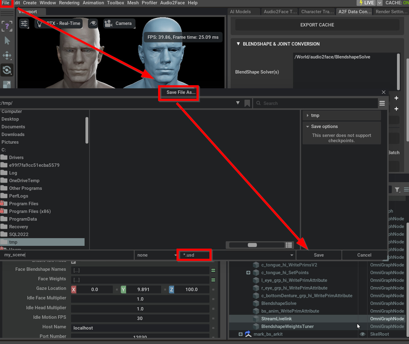 Audio2Face 2023.2.0 Error - [StreamLivelink] the BLENDSHAPE NAMES input is empty - Audio2Face ...