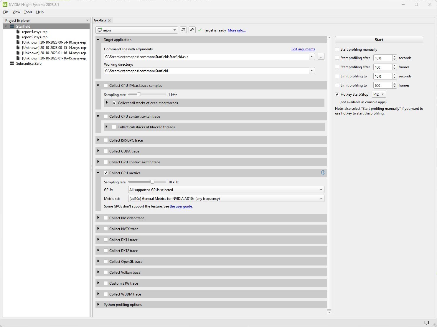 Nsight Systems fails to start the application - full logs and screenshots provided - Profiling ...
