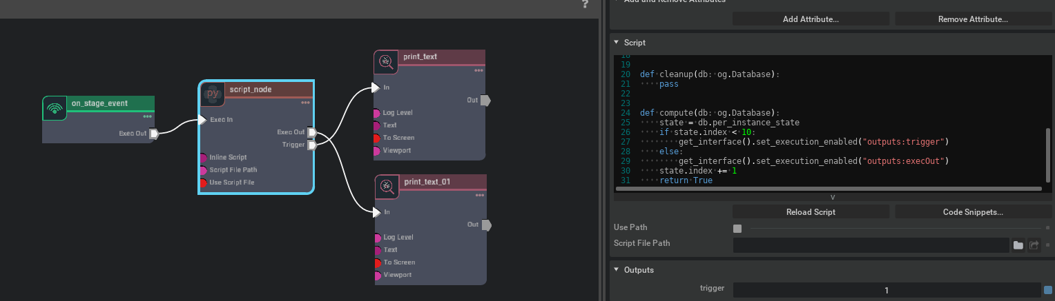 How Should I Trigger The Custom Execution Pin On Script Node Isaac