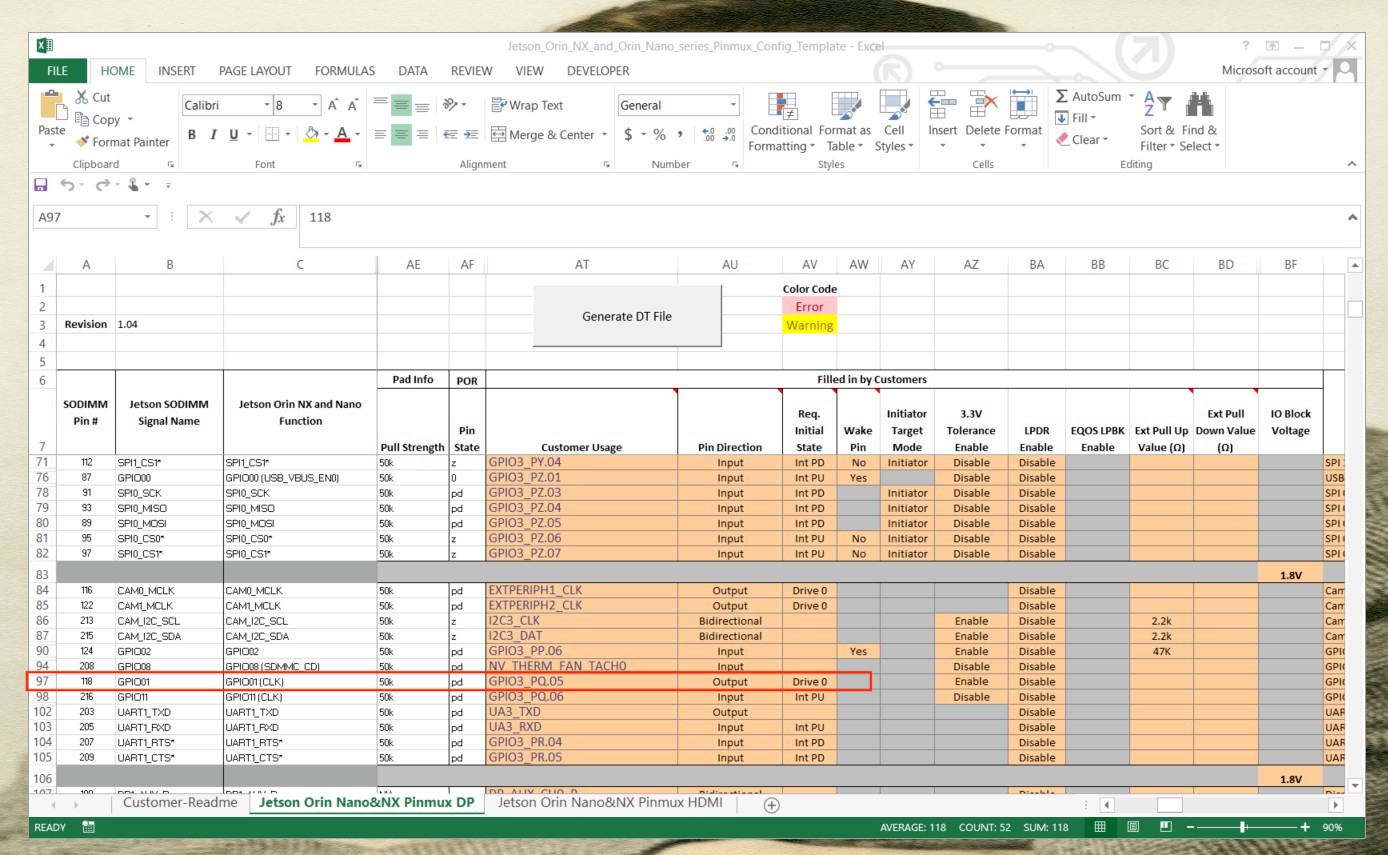 Cant Generate Dt File With Orin Nano Pinmux Spreadsheet Jetson Orin Nano Nvidia Developer Forums