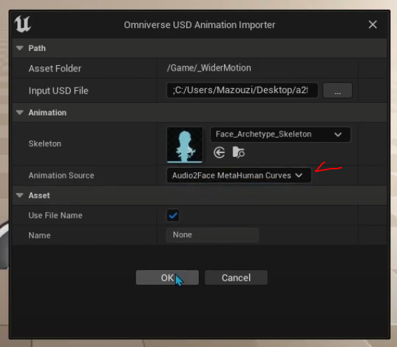 Import Usd Animation From Claire Adds Prefixes To Animation Curves A2f 202320 Audio2face 