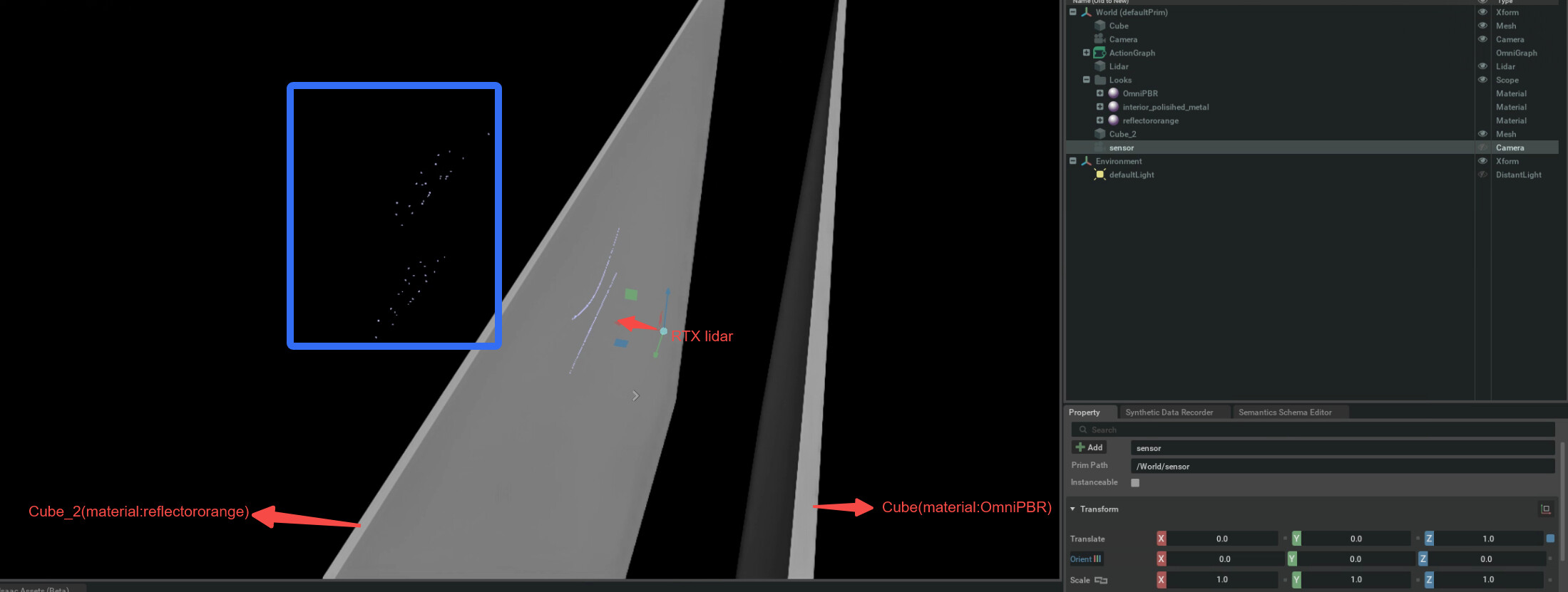 Why does "RTX Sensor Visual Materials" reflect the point cloud of RTX lidar in the direction of ...