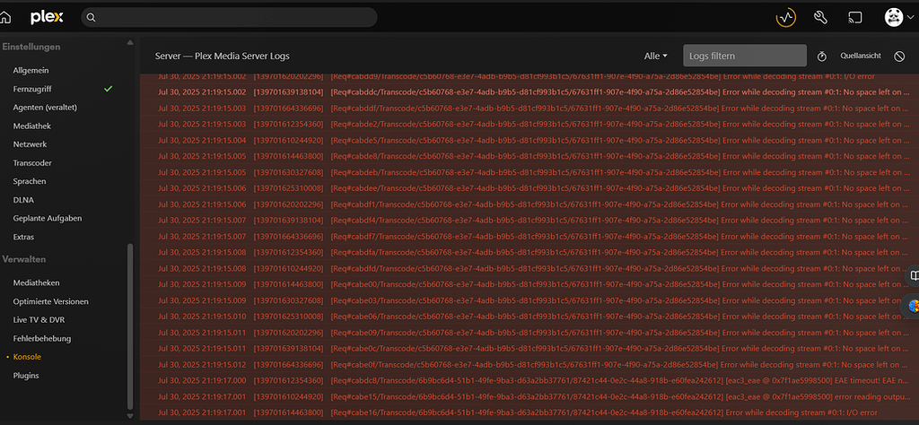 Nach dem Upgrade von "Plex Media Server" Fehler im Log und Abspielprobleme - Deutsch - German ...