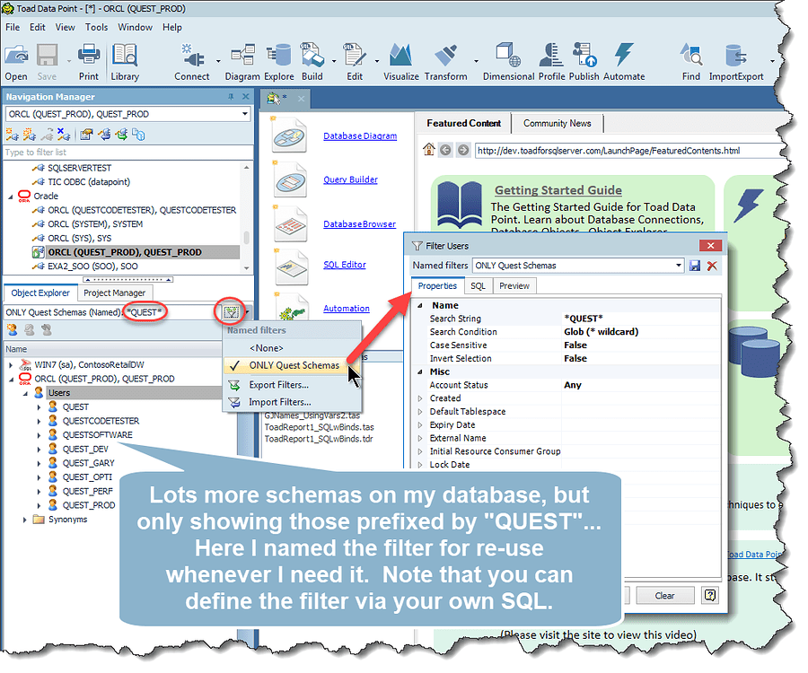 Show only selected schemas in Object Explorer - Toad Data Point & Toad ...