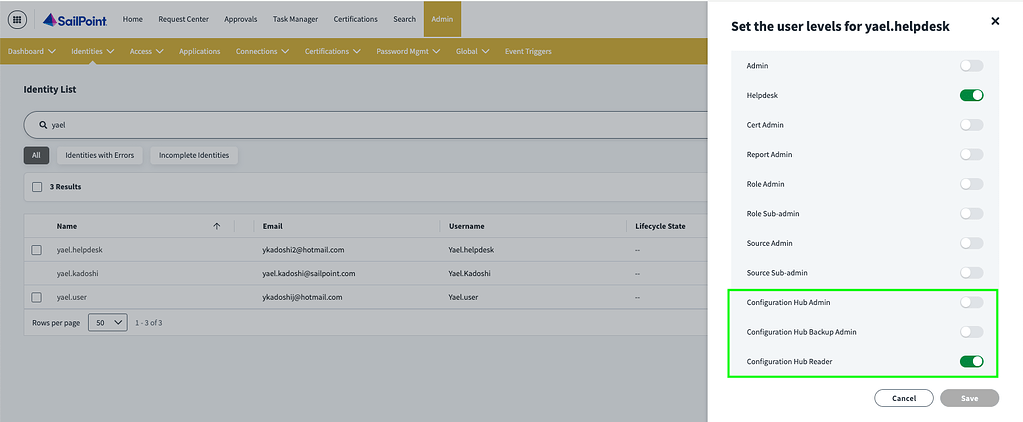Enhancement: Granular User Levels for Configuration Hub access - Product News - SailPoint ...