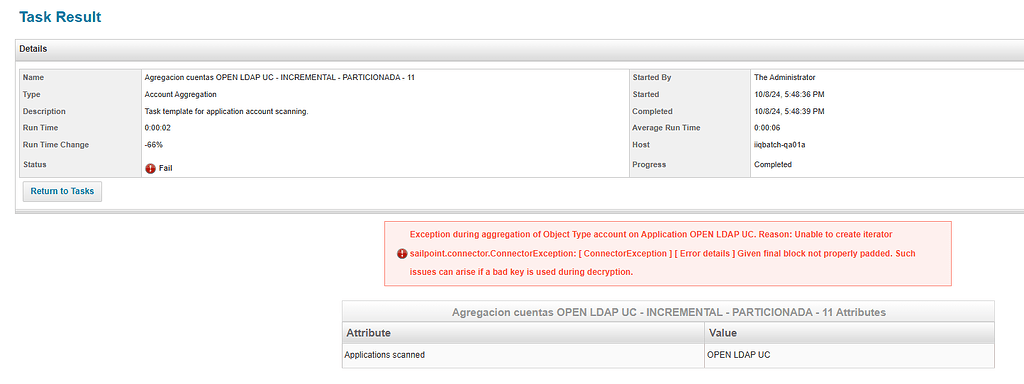 IIQ - Given final block not properly padded. Such issues can arise if a bad key is used during ...