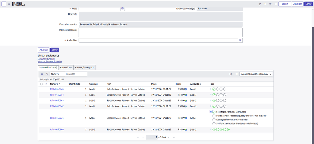 [Service Now catalog Sailpoint Plugin] REQ is opened in Service Now ...