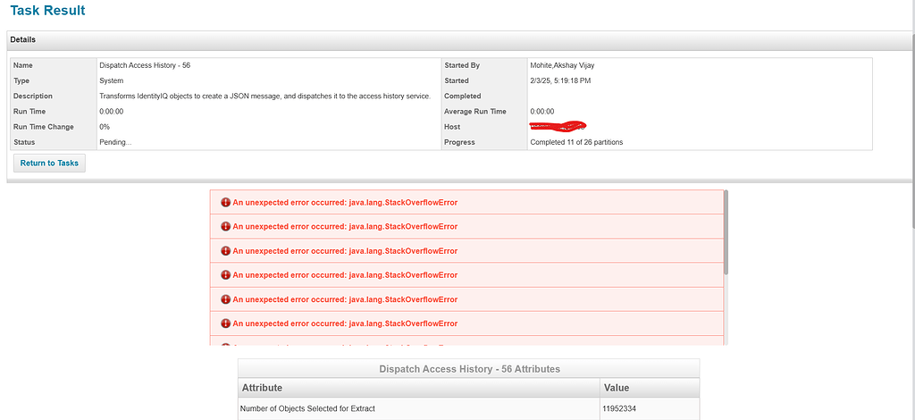 Dispatch Access History Task Is Failing With Stackoverflow Error Iiq