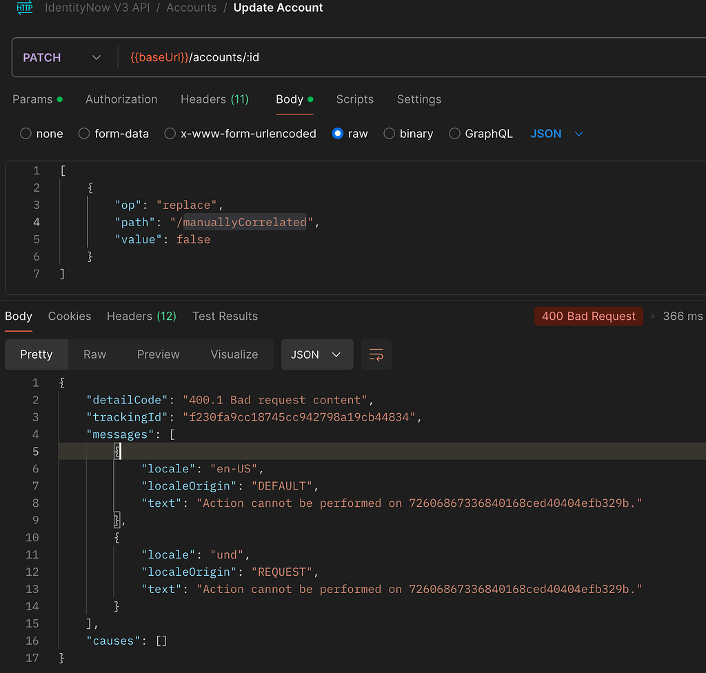 Action cannot be performed using v3/update-account/ - ISC Discussion and Questions - SailPoint ...
