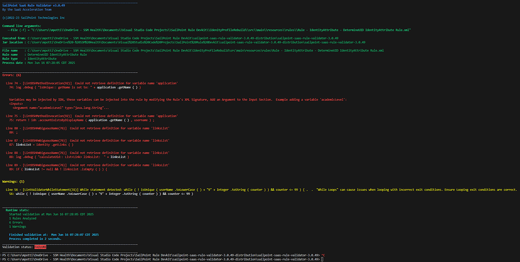 SailPoint SaaS Rule Validator v3.0.49 - Trouble shooting - ISC Discussion and Questions ...