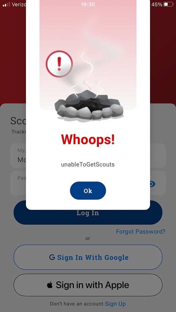 Unable to get Scouts - Scouting Mobile App - Scouting Forums